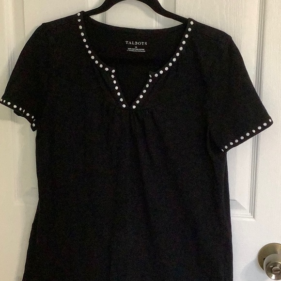 Talbots | Tops | Talbots Black Ss Split Neck Collar Size Medium | Poshmark